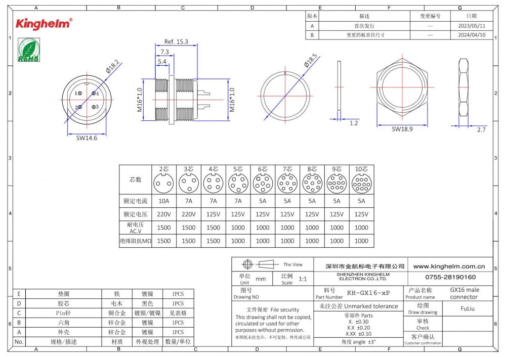 Kinghelm KH-GX16-5P technical drawing page 1
