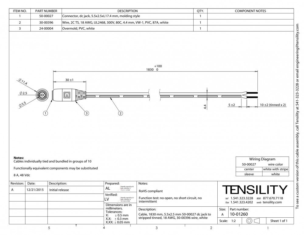 Technical drawing for Tensility International model 10-01260