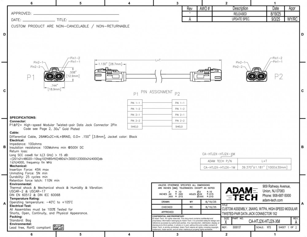 CA-HTJ2X-HTJ2X-XM product drawing, page 1