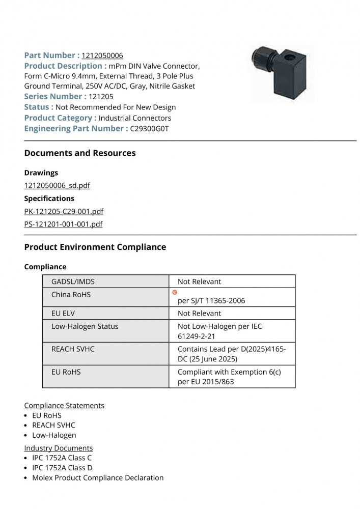DIN valve connector specification page 1