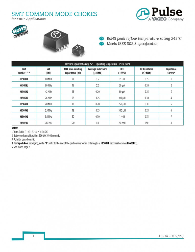 PULSE H6506NL technical document page 1
