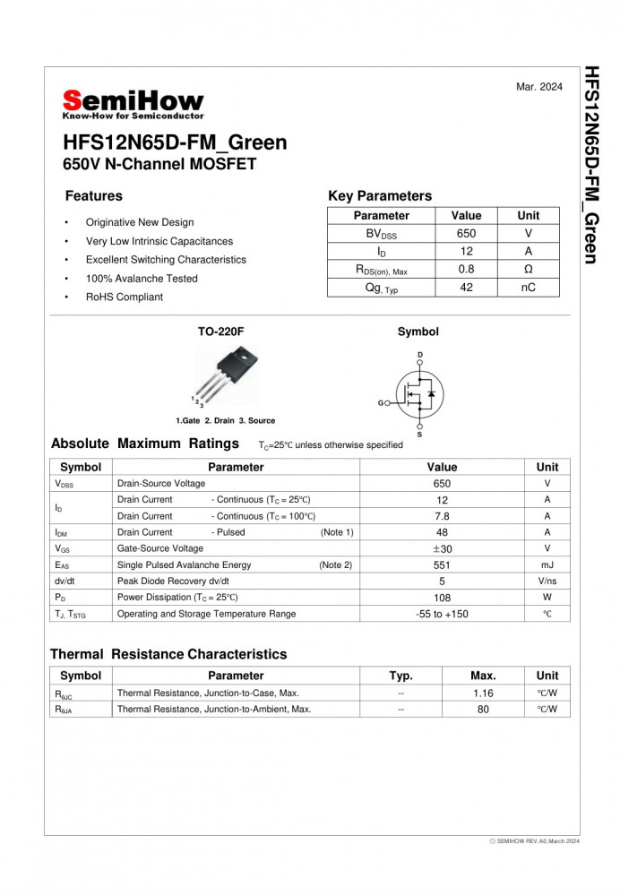 HFS12N65D datasheet page 1