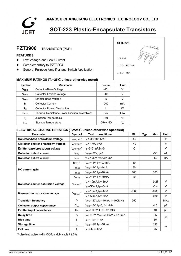 PZT3906 datasheet page 1
