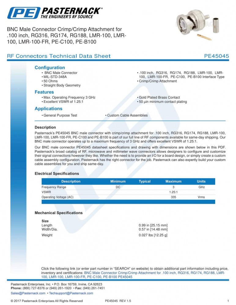 PASTERNACK PE45045 datasheet page 1
