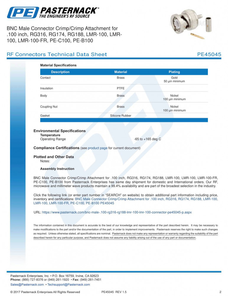 PASTERNACK PE45045 datasheet page 2