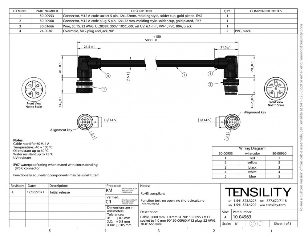 Tensility International 10-04963 product drawing and cable assembly documentation