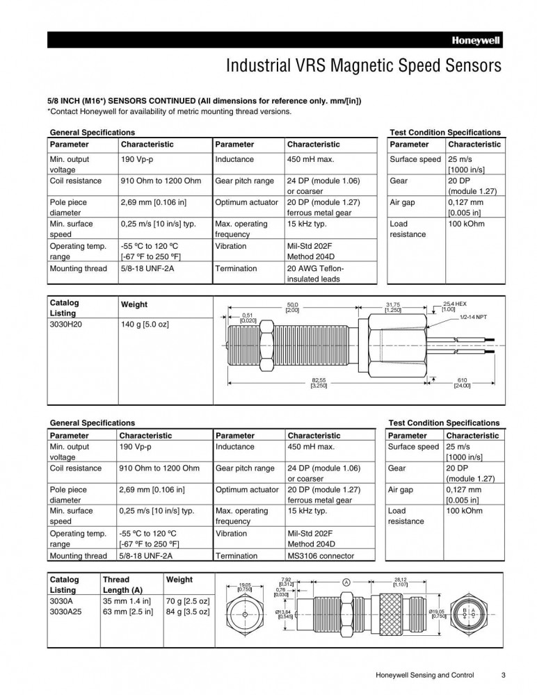 Honeywell VRS sensor document page 3