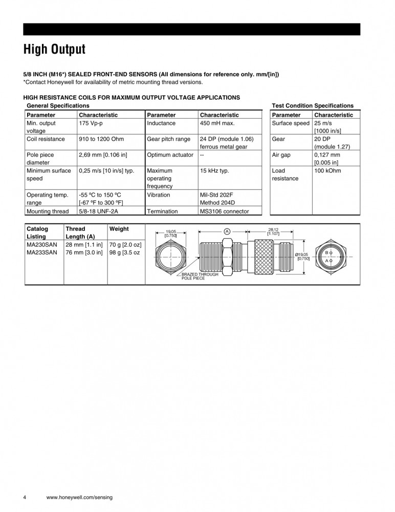 Honeywell VRS sensor document page 4