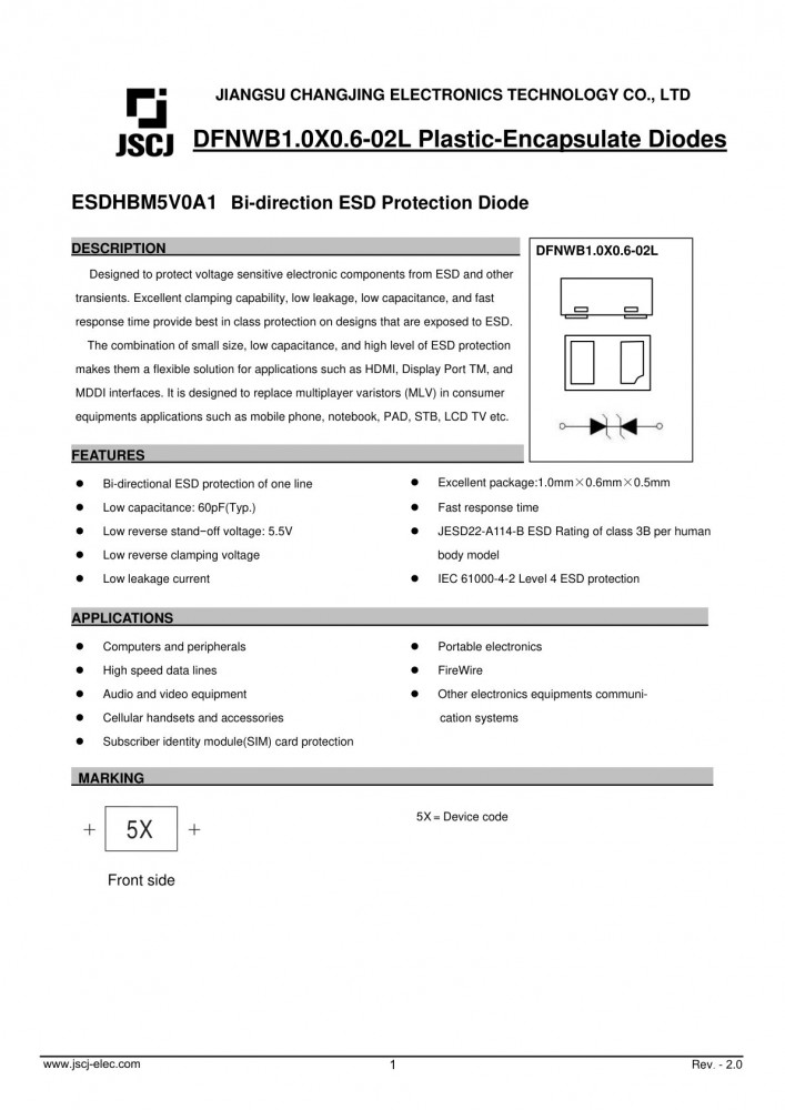 ESDHBM5V0A1 datasheet page 1
