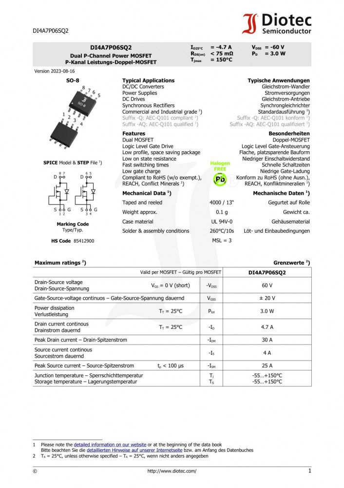 DI4A7P06SQ2 datasheet page 1