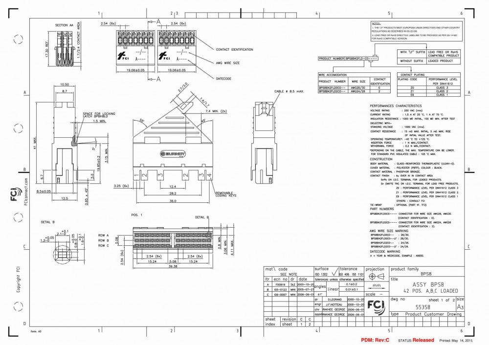 Amphenol BPS8 product drawing page 1