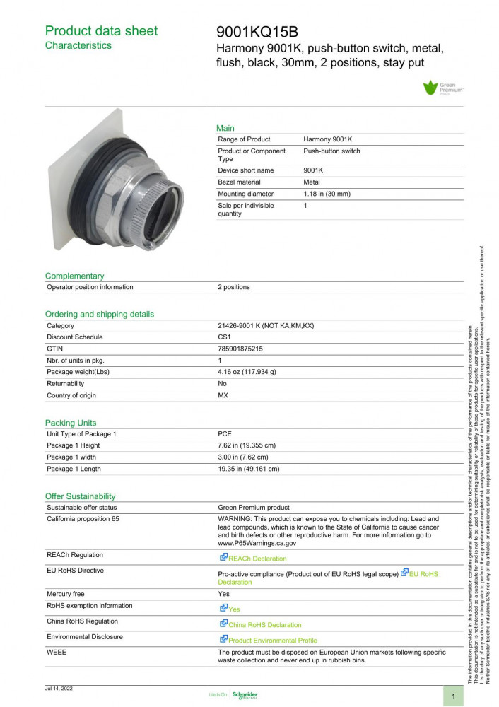 9001KQ15B technical document page 1