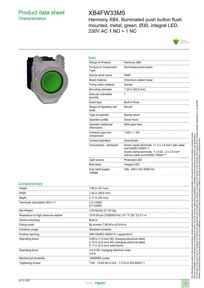 XB4FW33M5 technical document page 1