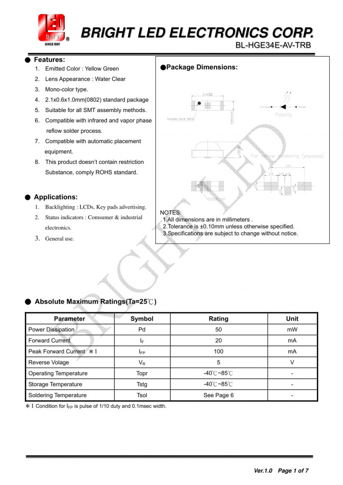 BL-HGE34E-AV-TRB datasheet page 1