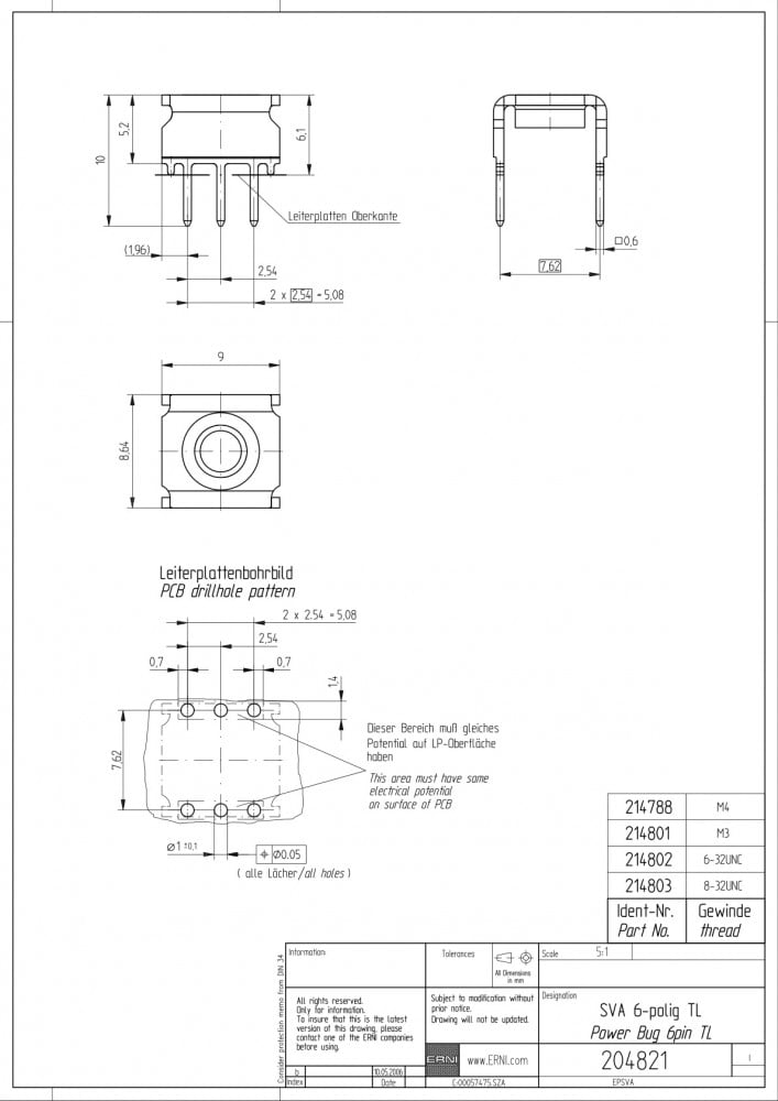ERNI 214788 technical drawing page 1