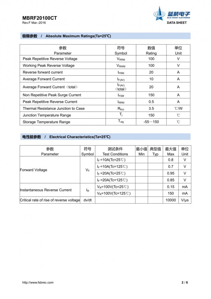 MBRF20100CT datasheet page 2