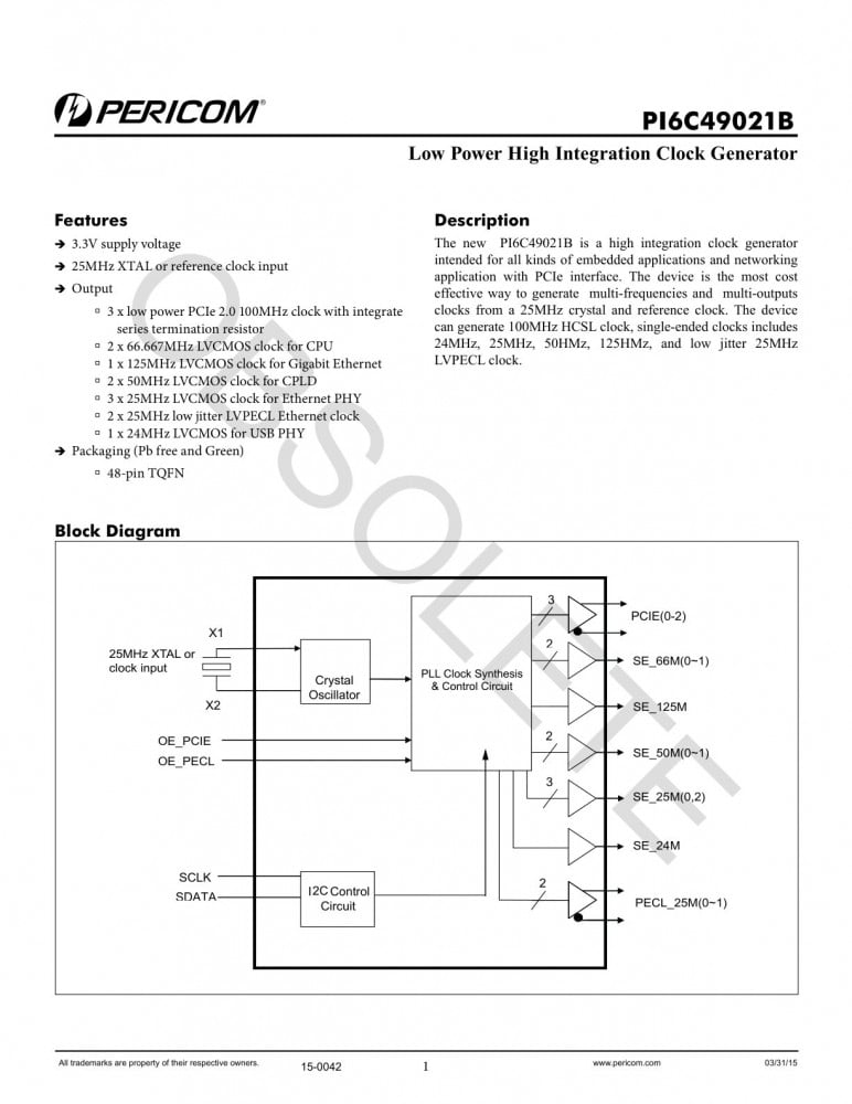 PI6C49021BZDIEX datasheet page 1