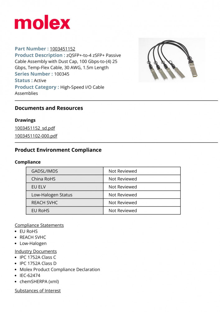 Molex 100345 series packaging drawing, page image 1