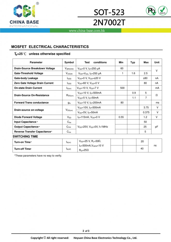 2N7002T datasheet page 2