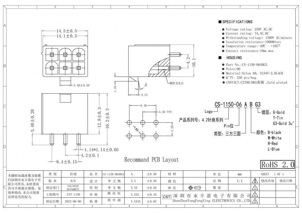 CST CS-1150-06ABG3 technical drawing and specification sheet