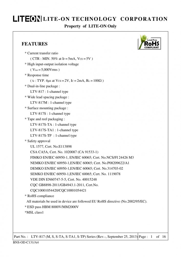 LTV-817 datasheet page 2
