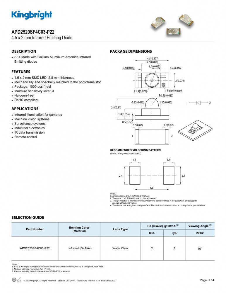 APD2520SF4C03-P22 datasheet page 1