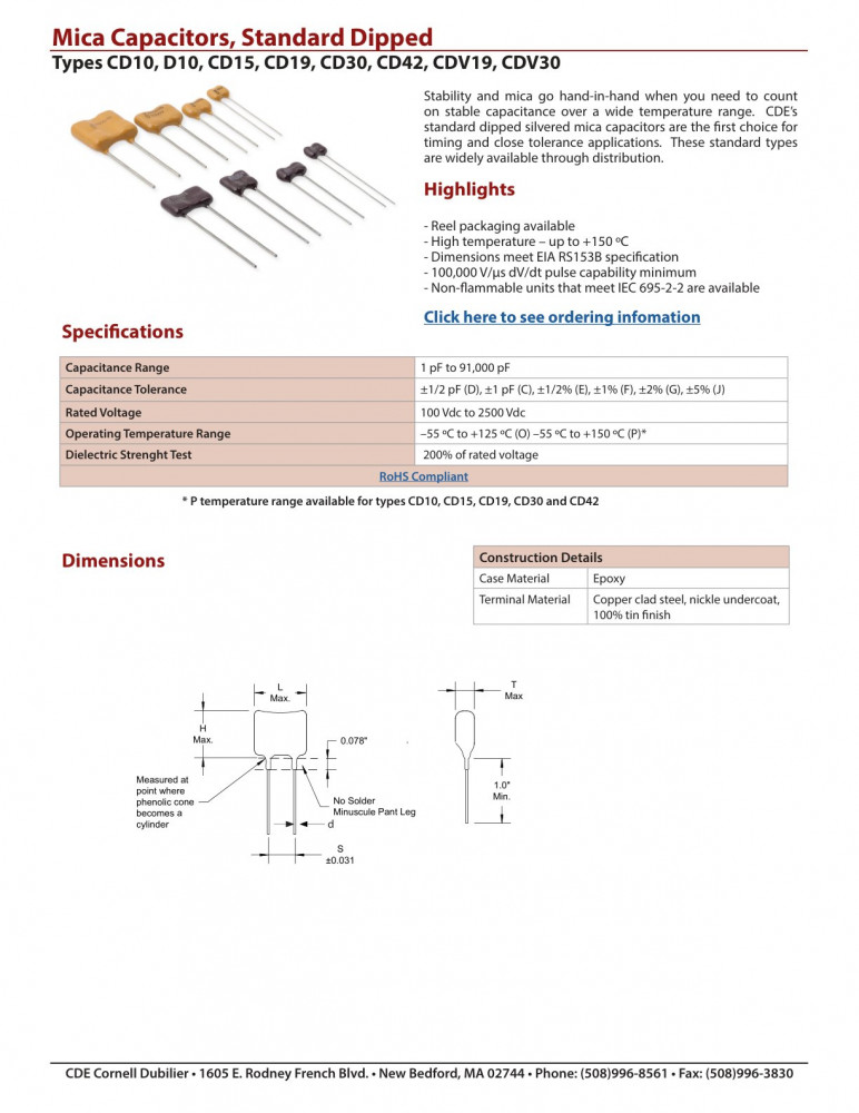 CDE mica capacitor document page 1