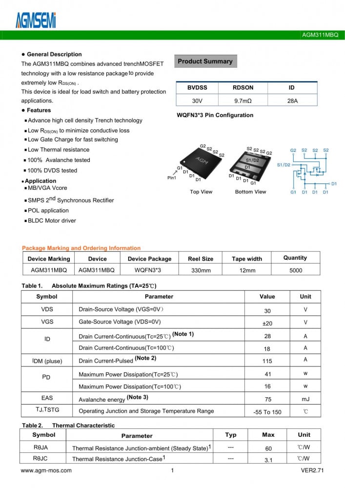 AGM311MBQ technical document page 1