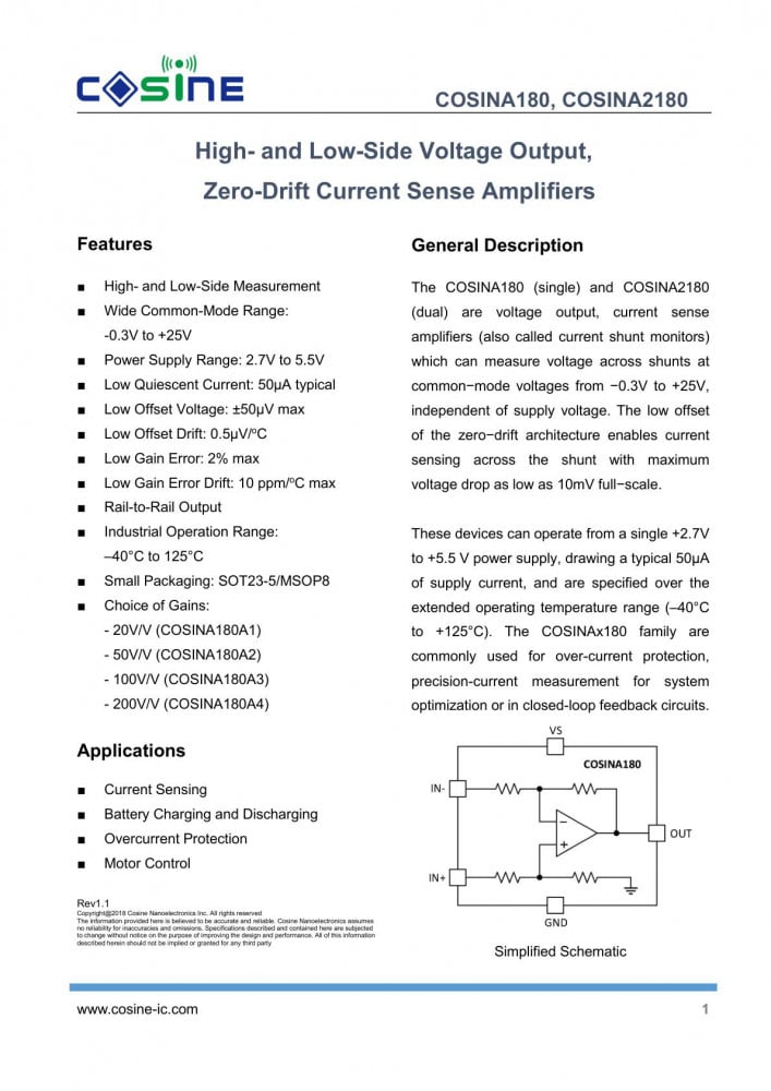 COSINA180A3 datasheet page 1