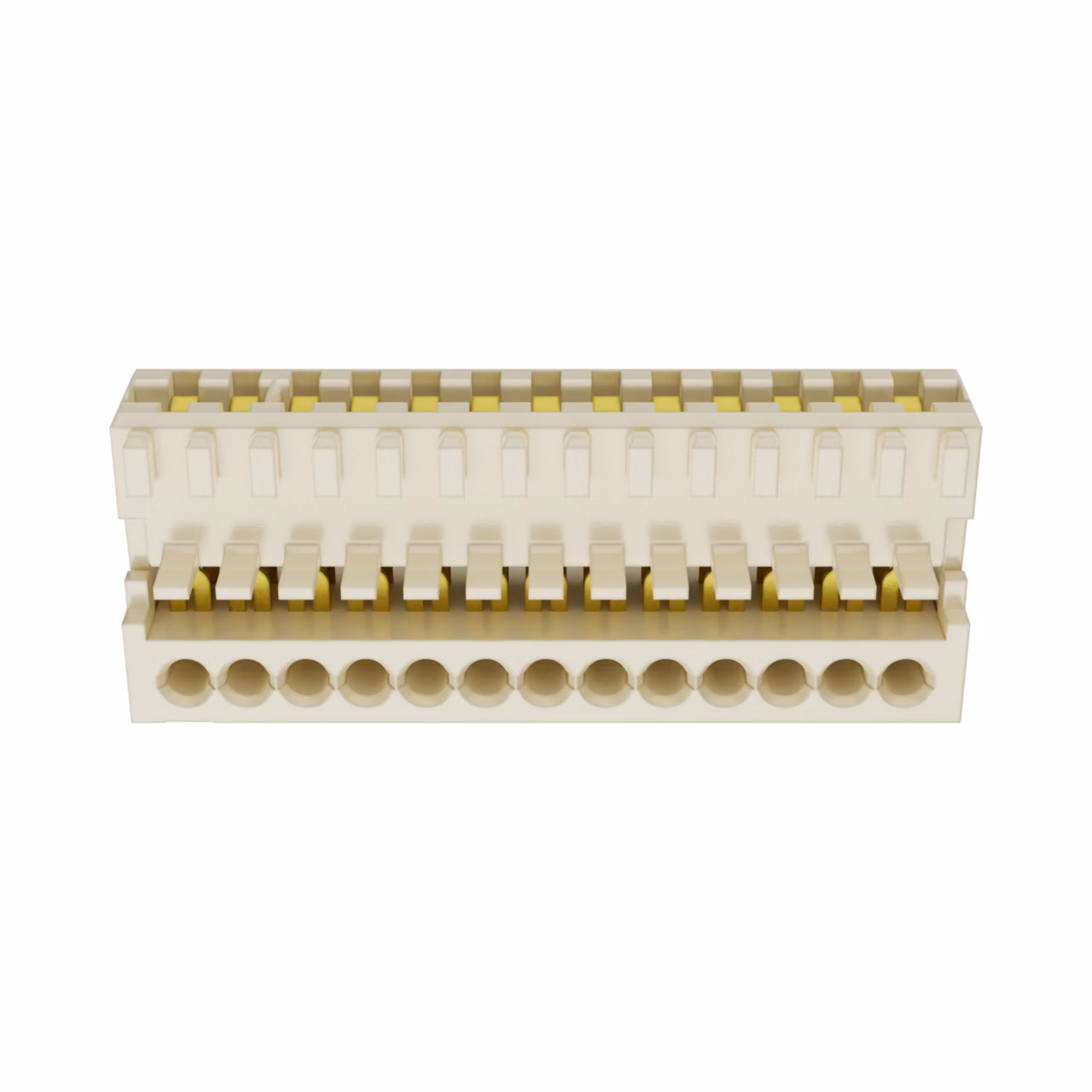 Appli-Mate RAST 2.5 Connector, 2.50mm Pitch, Female, 13 Circuits, Polarizing Rib Between 2/3, Locking Pips, Slotted Endwalls, Brown Color Stripe, Gold Plating for sale
