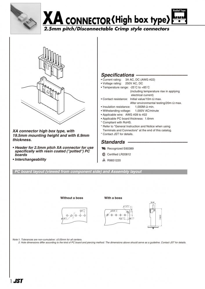 JST XA connector documentation page 1