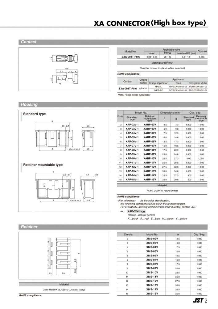 JST XA connector documentation page 2