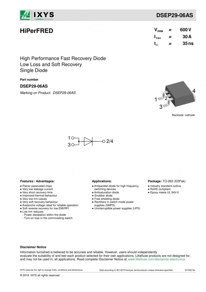 DSEP29-06AS-TRL datasheet page 1
