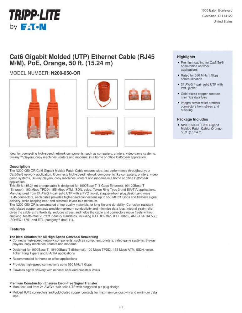 N200-050-OR product documentation page 1