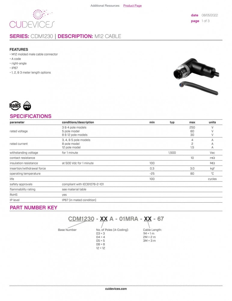 CDM1230-03A-01MRA-3M-67 datasheet page 1