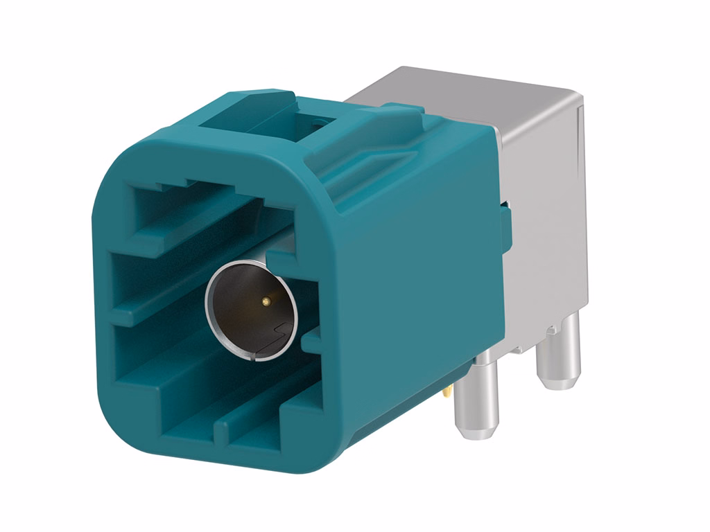 High-Speed FAKRA Mini (HFM) Single Header, 1x1, Right-Angle, Through Hole, Key Z, Water Blue, 50 Ohms for sale