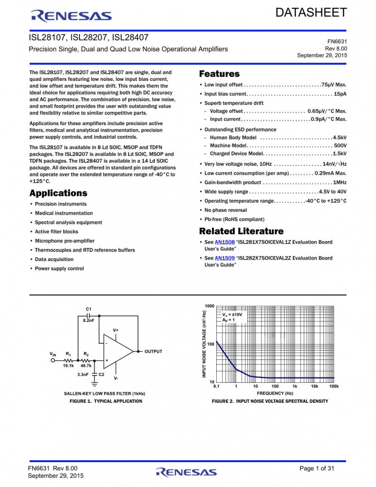ISL28407 datasheet page 1