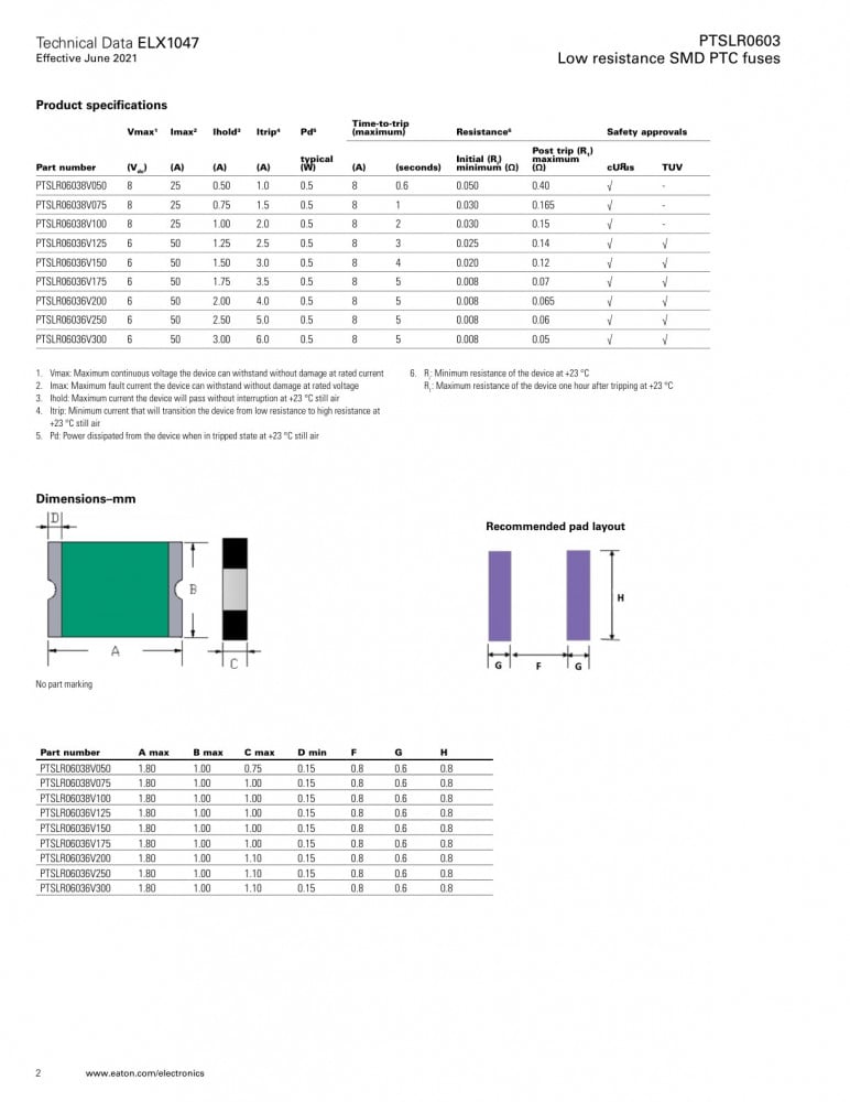 EATON PTSLR0603 datasheet page 2