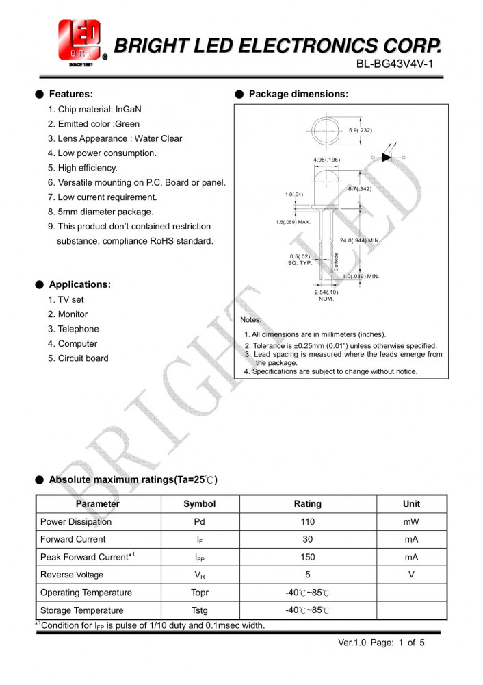 BL-BG43V4V-1 datasheet page 1