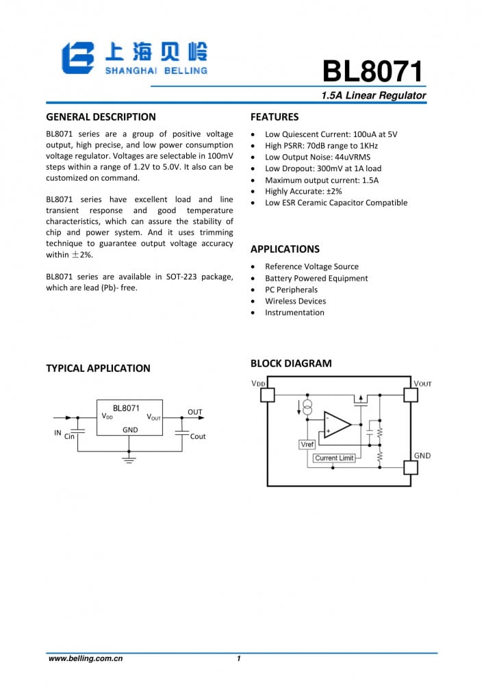 BL8071 datasheet page 1