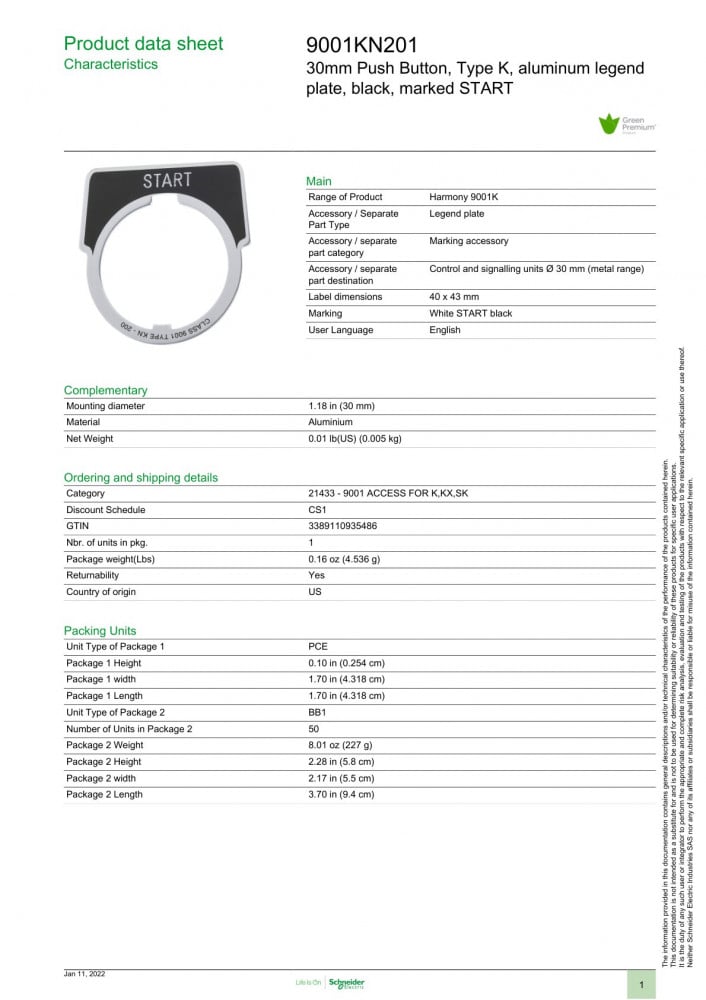 9001KN201 technical document page 1