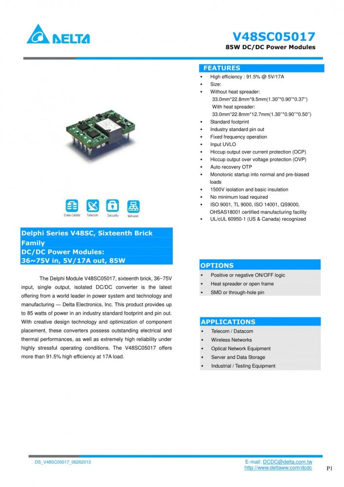 DELTA V48SC05017NRFA datasheet page 1