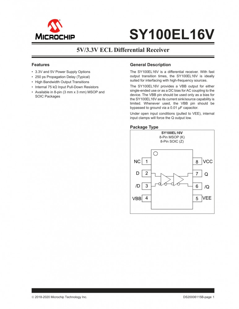 SY100EL16VKG datasheet page 1