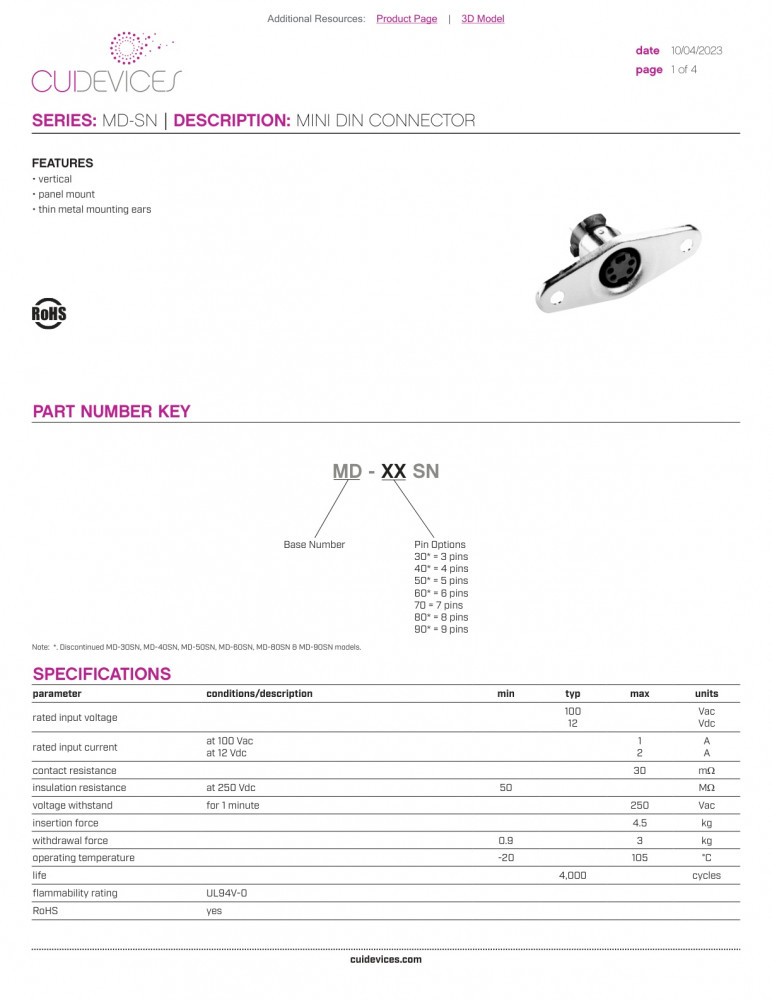 CUI MD-30SN datasheet page 1