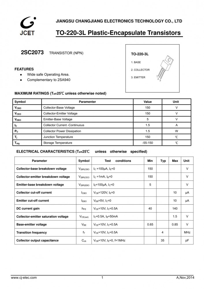 2SC2073 technical documentation page 1