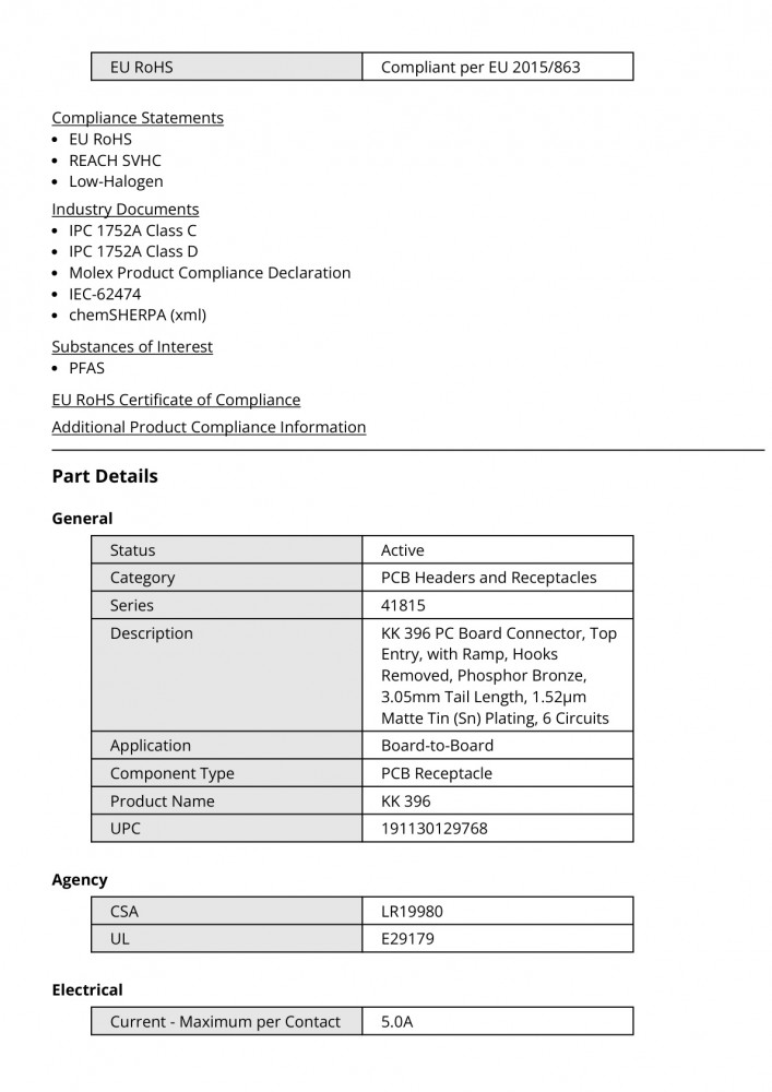 MOLEX KK 396 product specification page 2