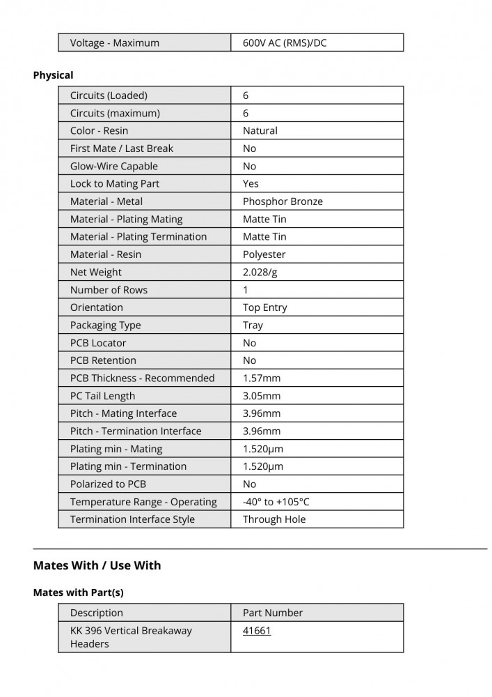 MOLEX KK 396 product specification page 3
