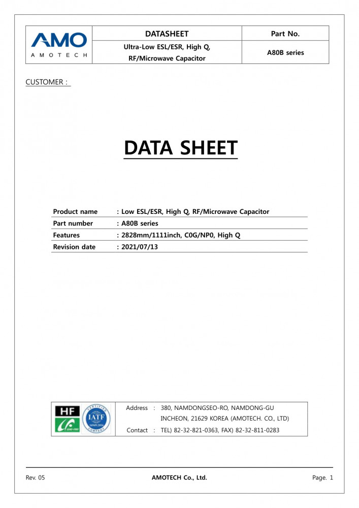 AMOTECH A80B datasheet page 1