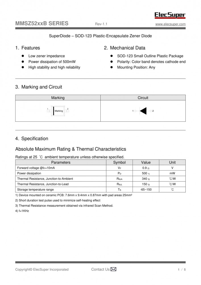 MMSZ5245B datasheet page 1