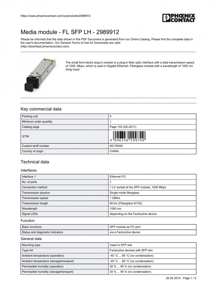 2989912 product document, page 1